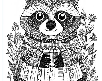 raccoon coloring pages for adults
