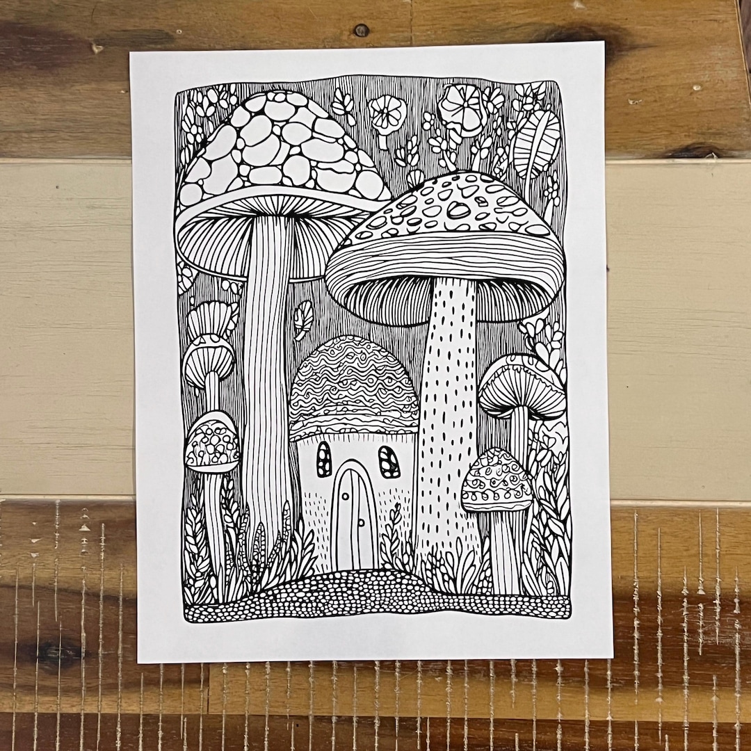 Whimsical Mushroom House Coloring Page - Printable for Kids and Adults ...