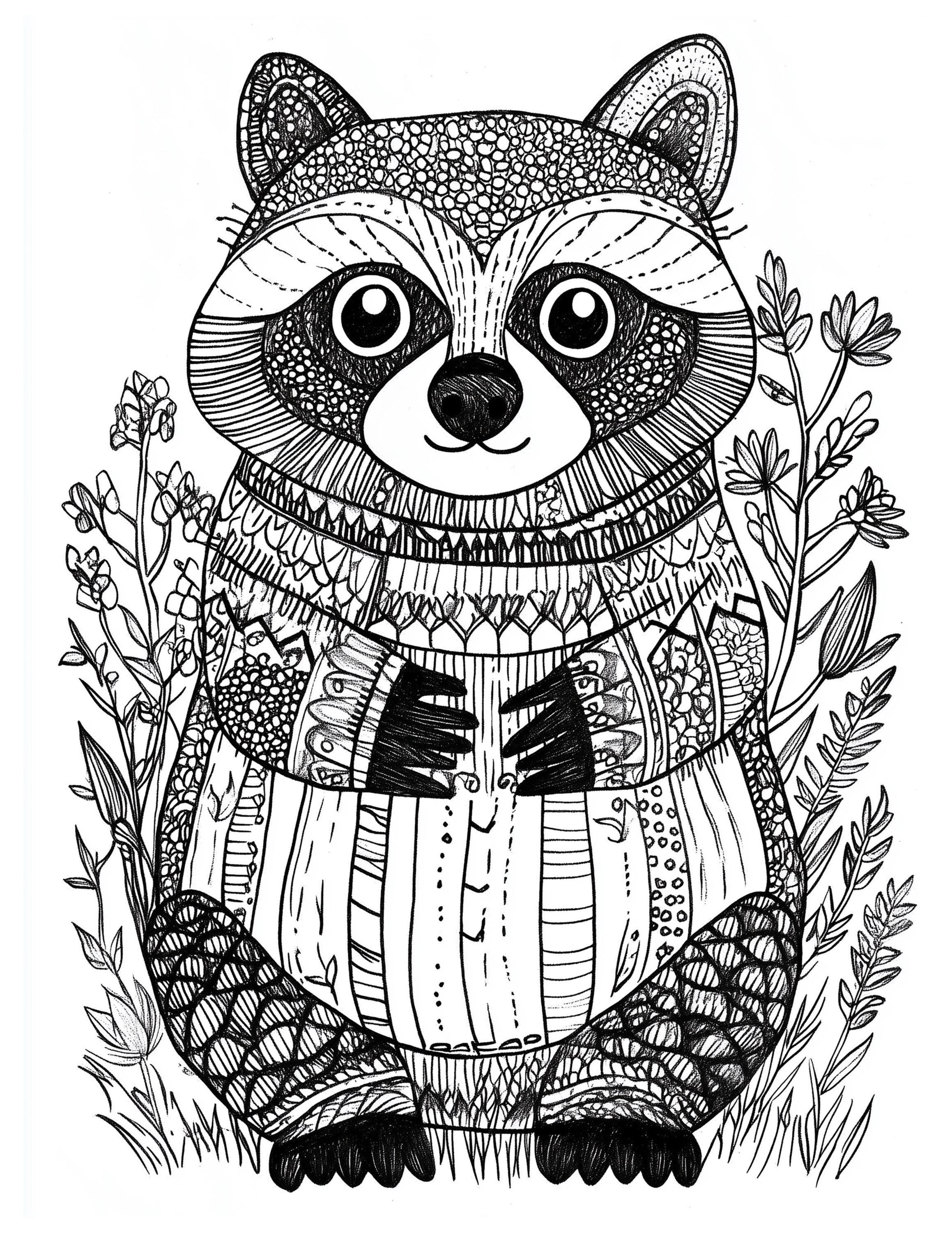 Cute Raccoon Mandala Coloring Page - Printable for Relaxation and Fun ...