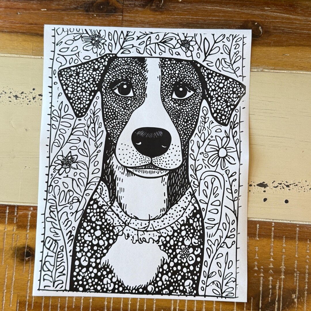 Border Collie Dog Coloring Page – Printable Floral Design for Adults ...