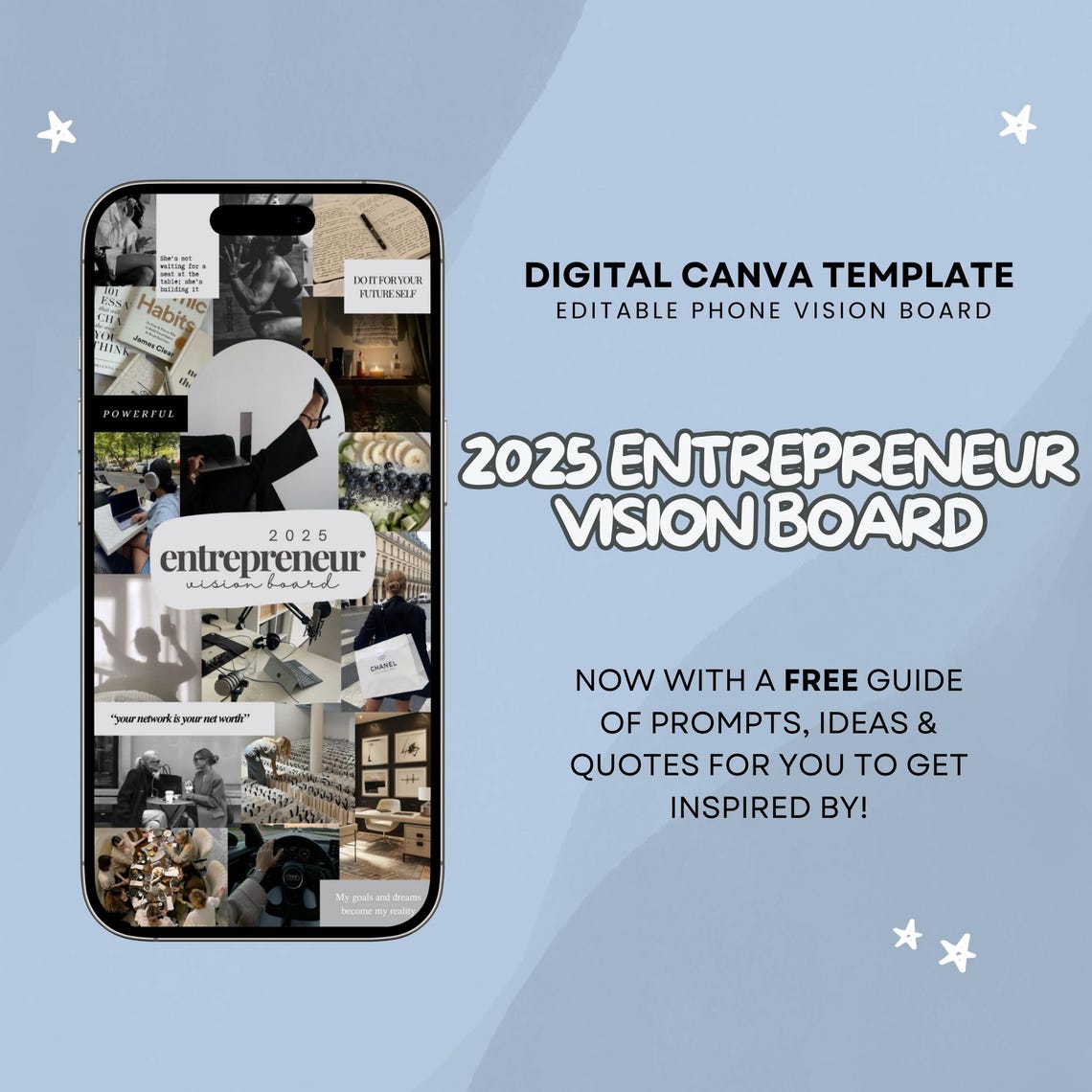 Digital Entrepreneur Vision Board Template 2025 for Canva Digital ...