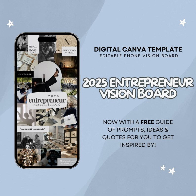 Digital Entrepreneur Vision Board Template 2025 for Canva Digital ...