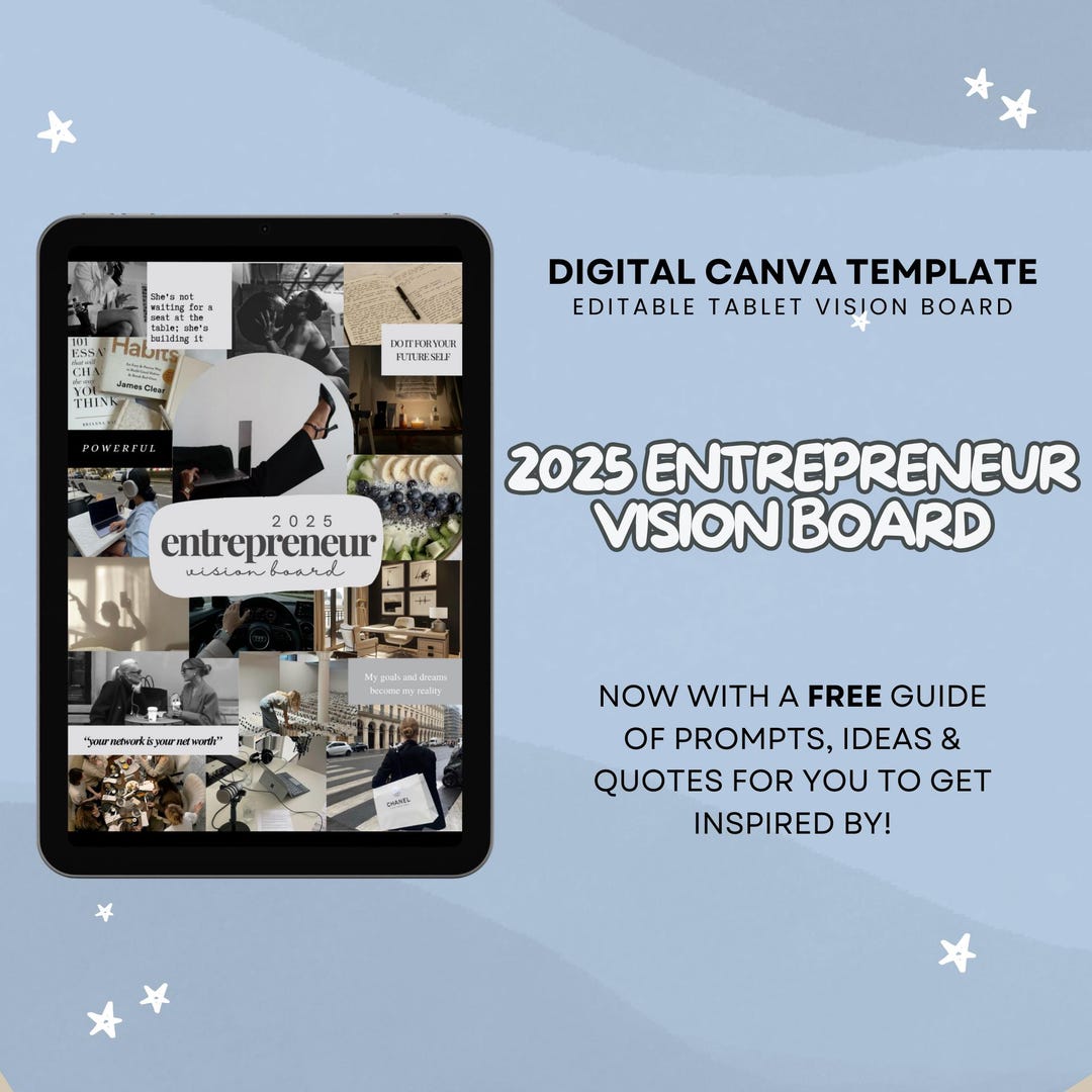 Digital Entrepreneur Vision Board Template 2025 for Canva Digital ...