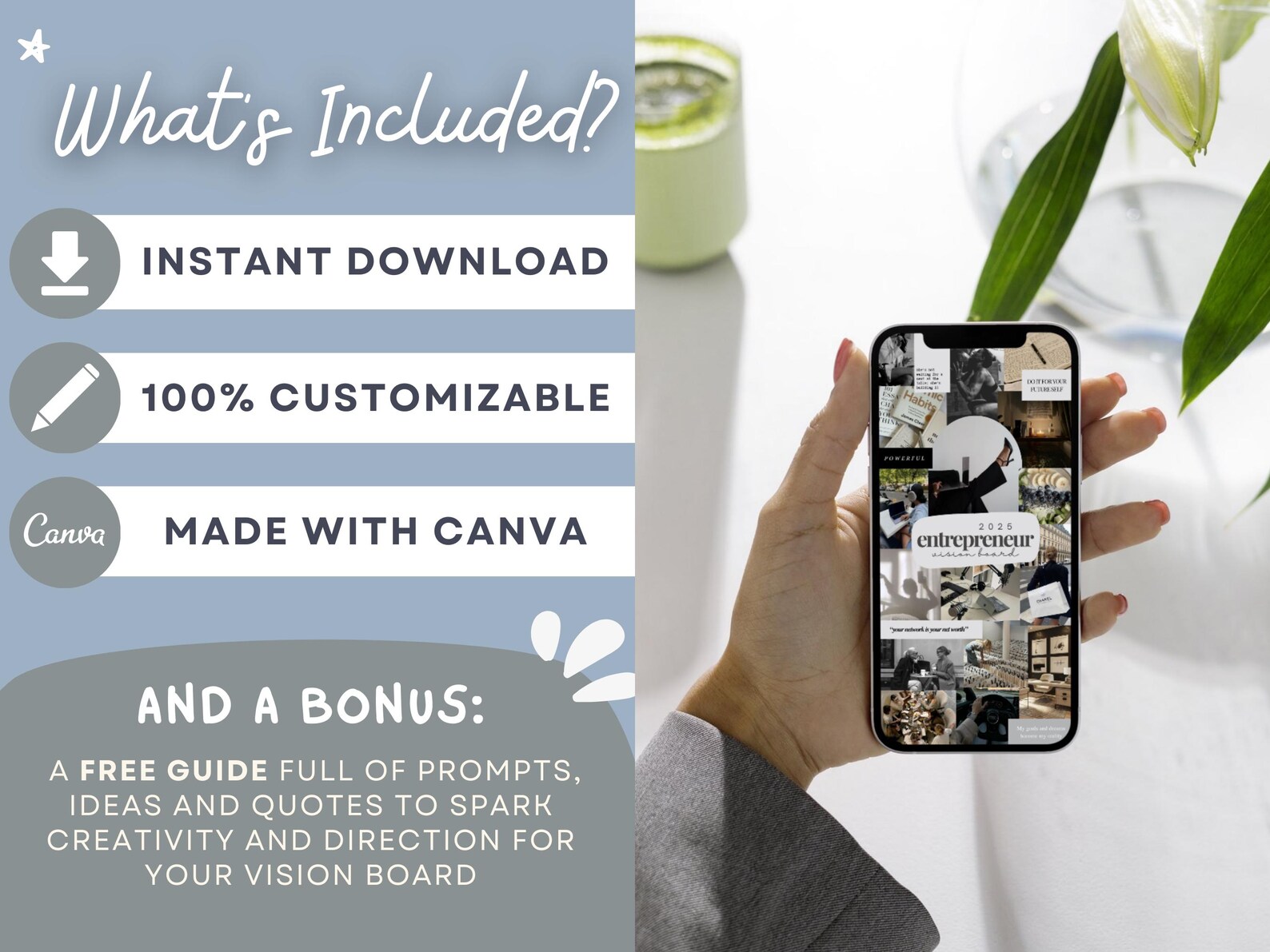 Digital Entrepreneur Vision Board Template 2025 for Canva Digital ...