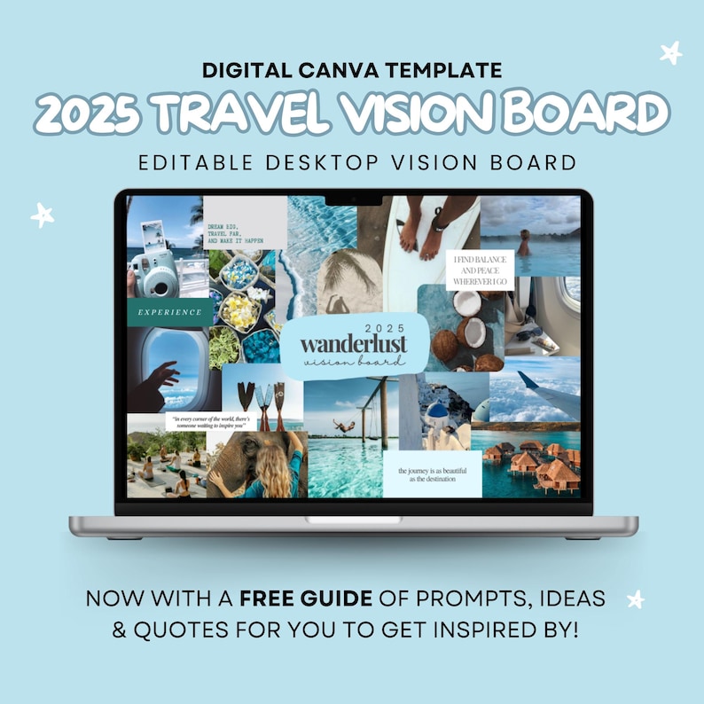 2025 Travel Vision Board Template: Wanderlust Canva Kit (digital ...