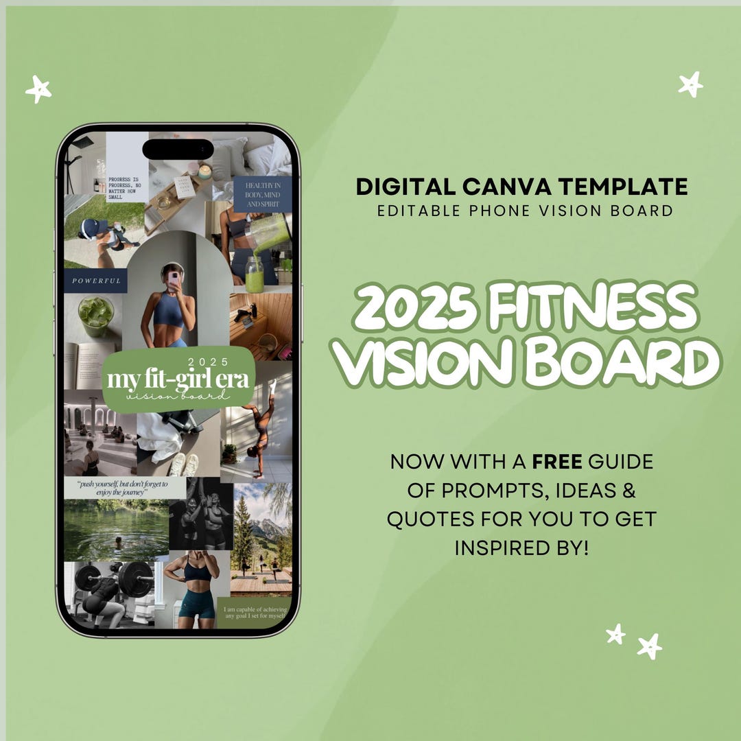 2025 Fitness Vision Board Template: Canva Phone Wallpaper (digital ...