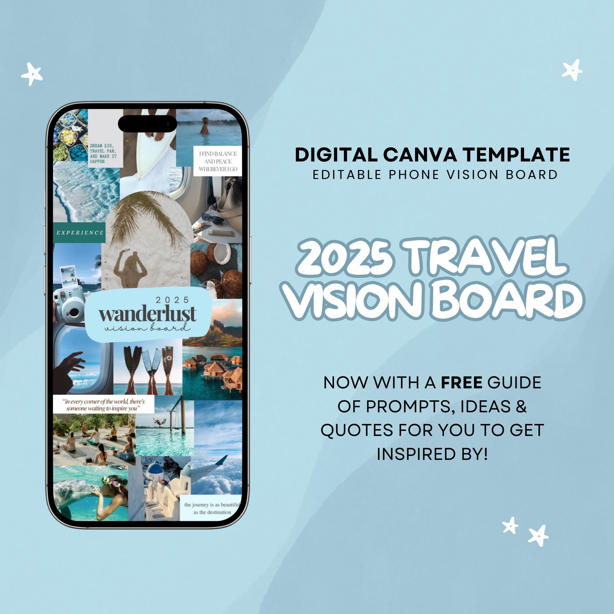 Digital Travel Vision Board Template 2025 for Canva Digital Vision ...
