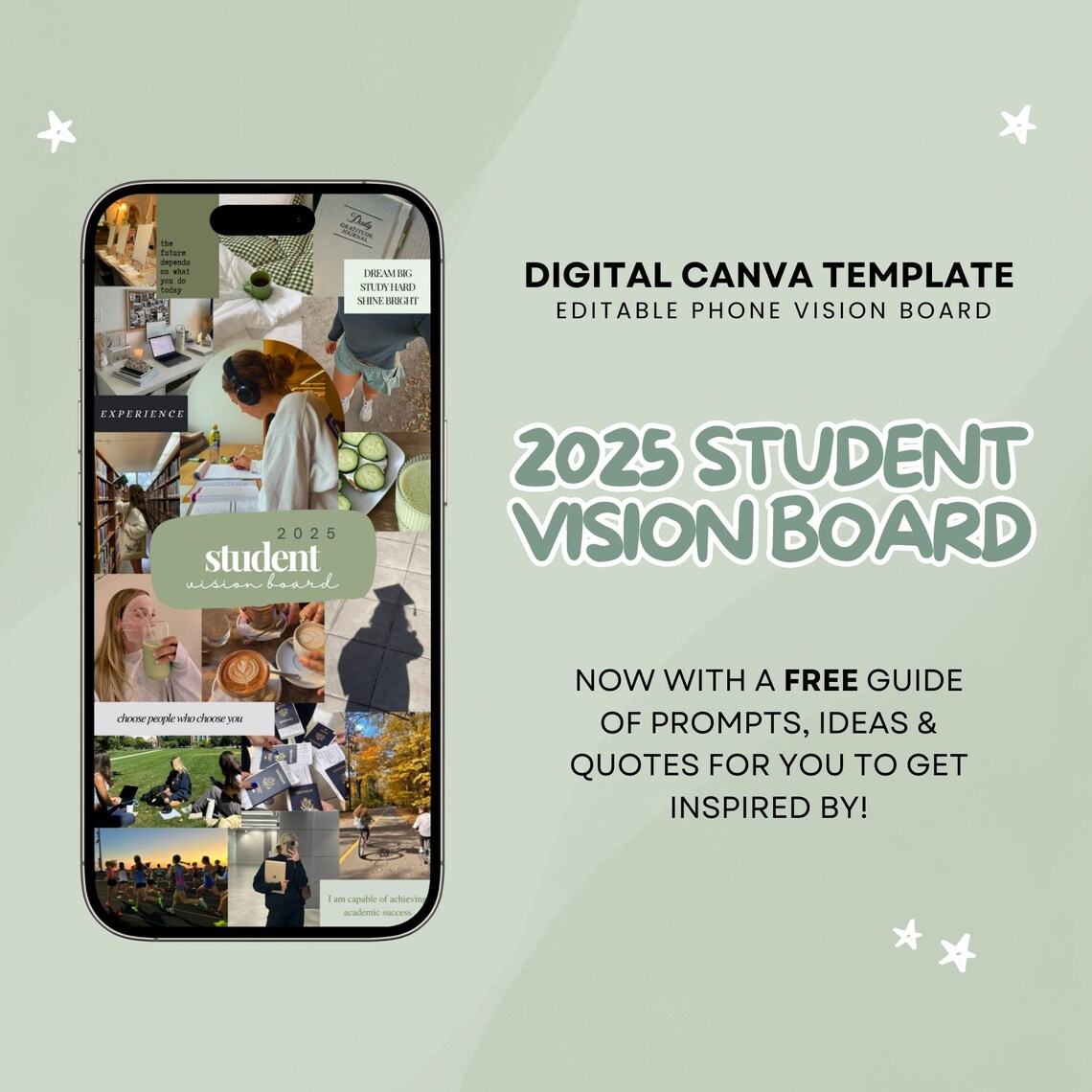 2025 Student Vision Board Template: Phone Wallpaper for Canva (digital ...