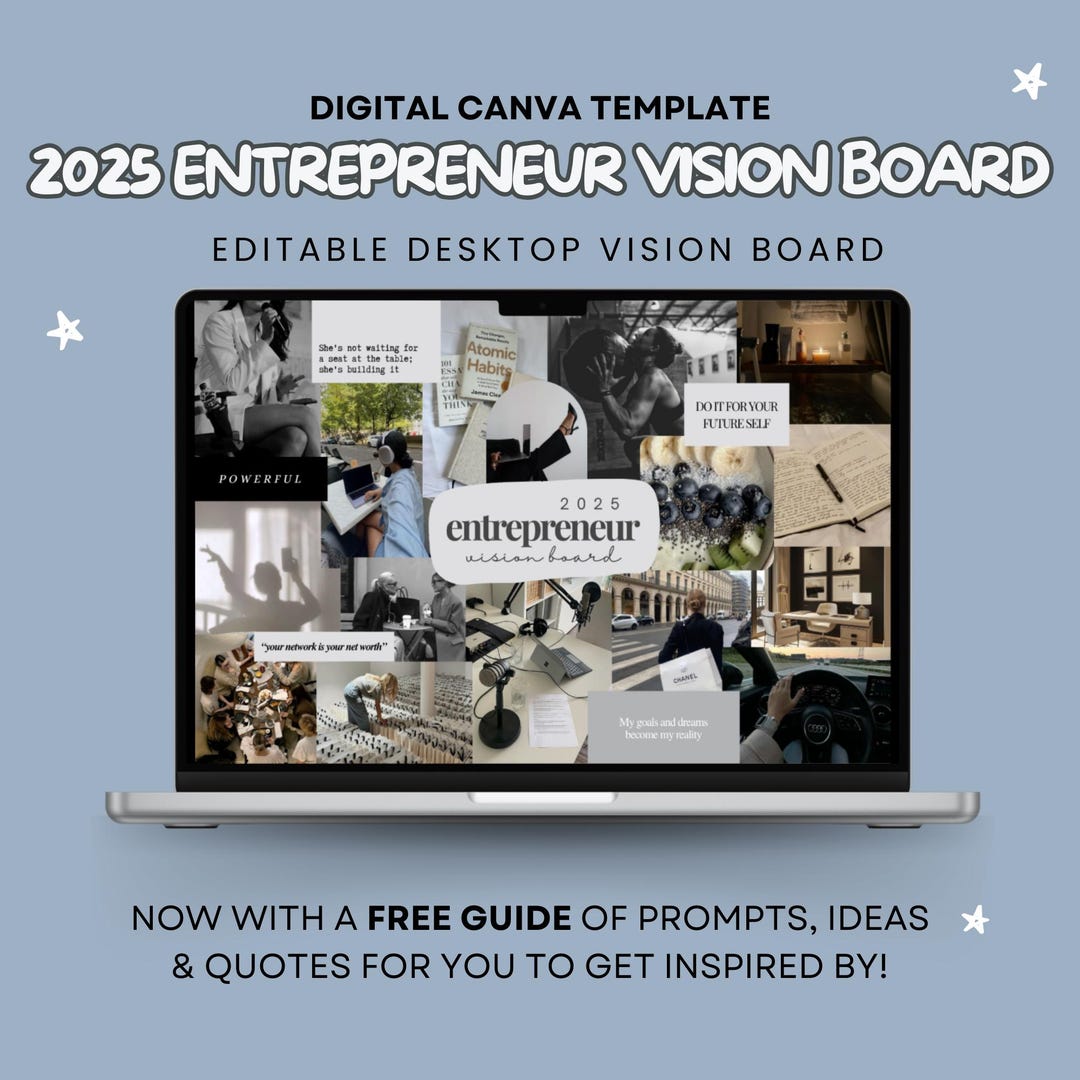 Digital Entrepreneur Vision Board Template 2025 for Canva Digital ...