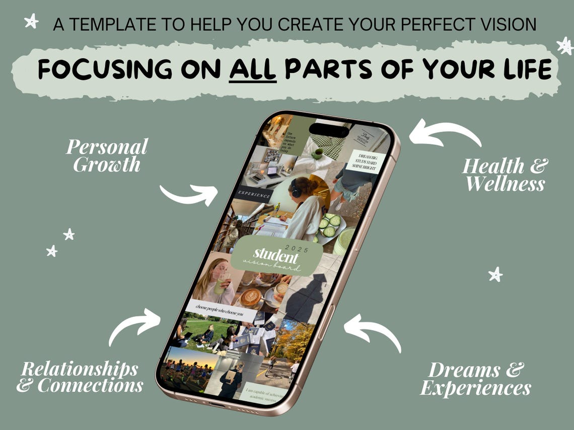 2025 Student Vision Board Template: Phone Wallpaper for Canva (digital ...