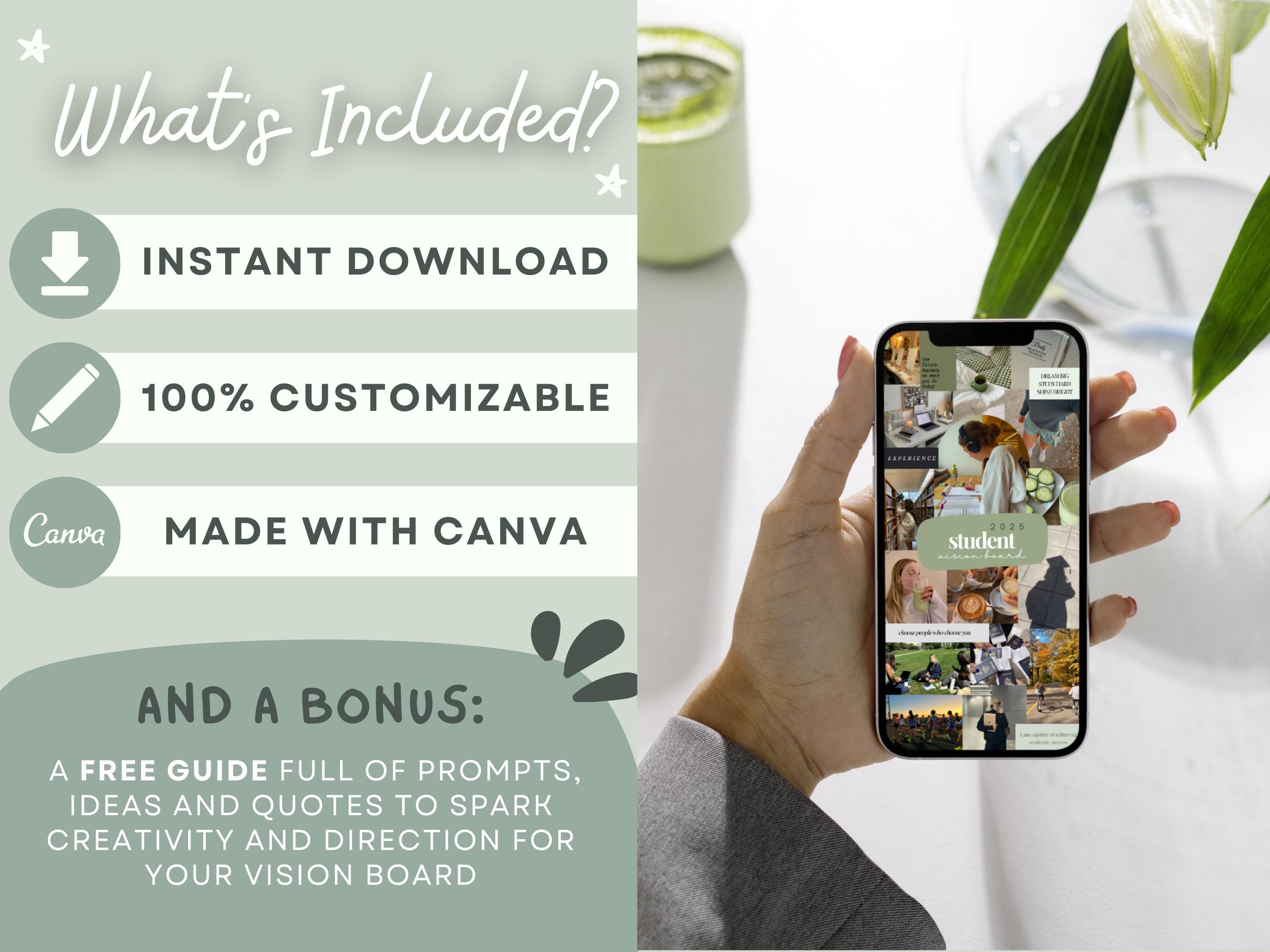 2025 Student Vision Board Template: Phone Wallpaper for Canva (digital ...