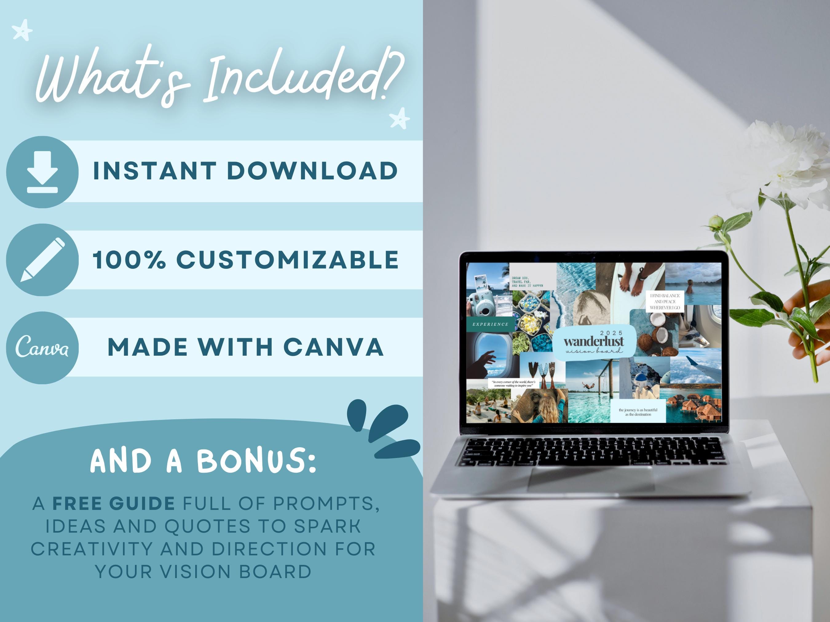Digital Travel Vision Board Template 2025 for Canva Digital Vision ...