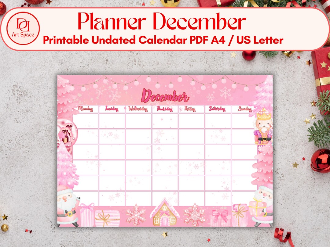 Undated Planner December: Printable Perpetual Calendar Pink Christmas ...