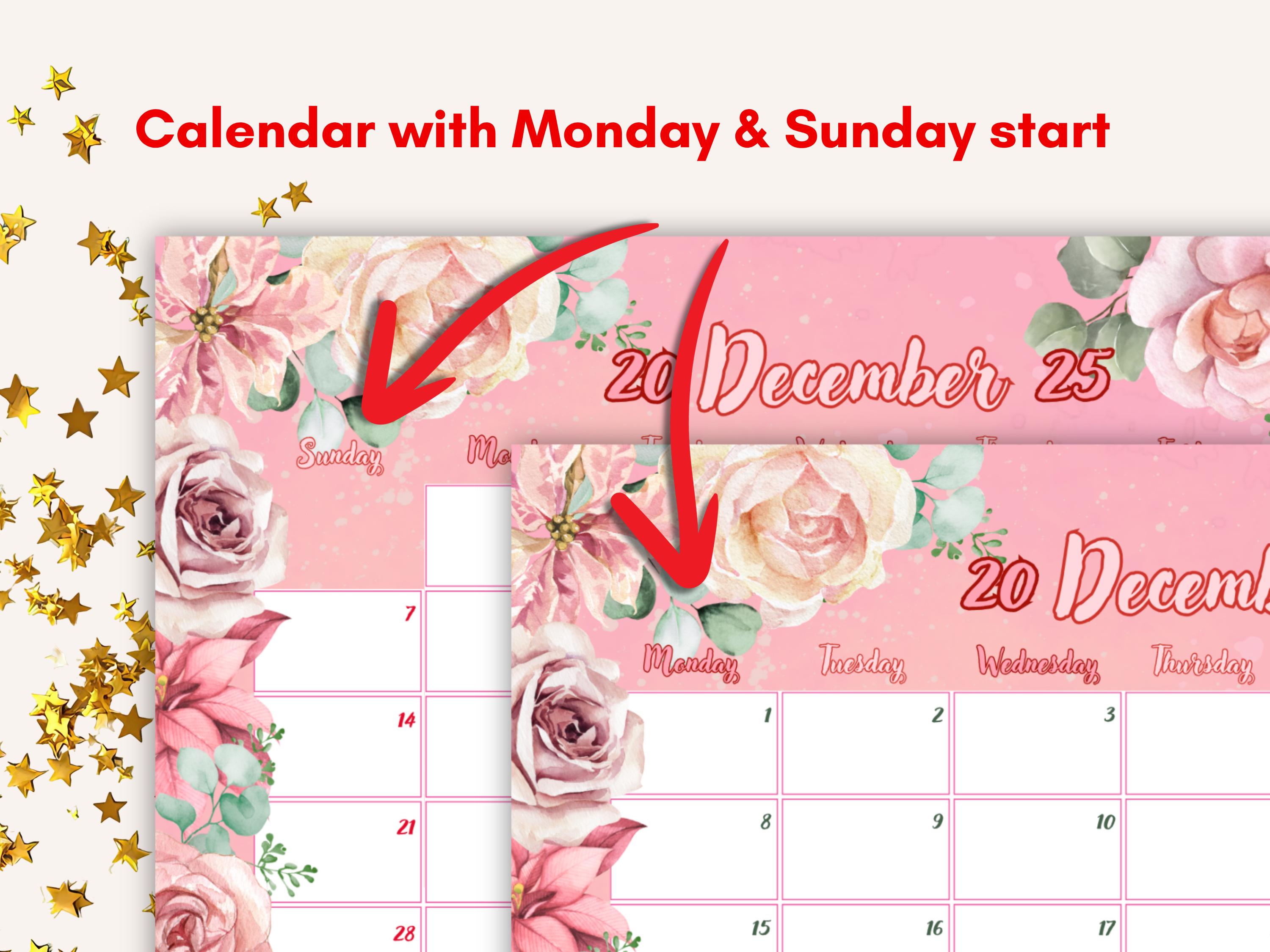 December 2025 Floral Calendar – Printable Holiday Planner (PDF) - Etsy