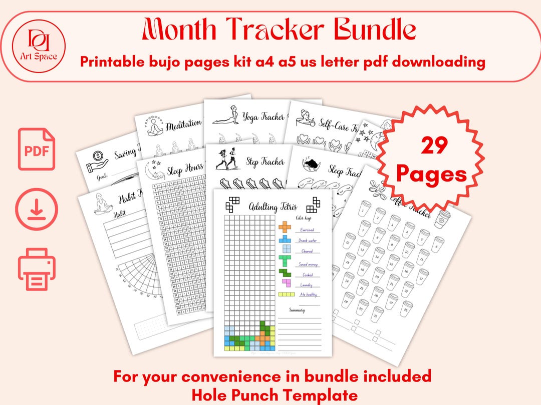 Monthly Tracker Printable Bundle – Bujo Planner Pages (A4/A5/US Letter ...