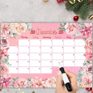 December 2025 Floral Calendar – Printable Holiday Planner (PDF) - Etsy