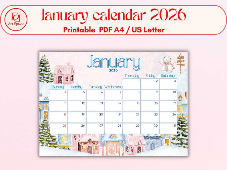 2026 Calendar Planner for January Ready to Print Month Insert January ...