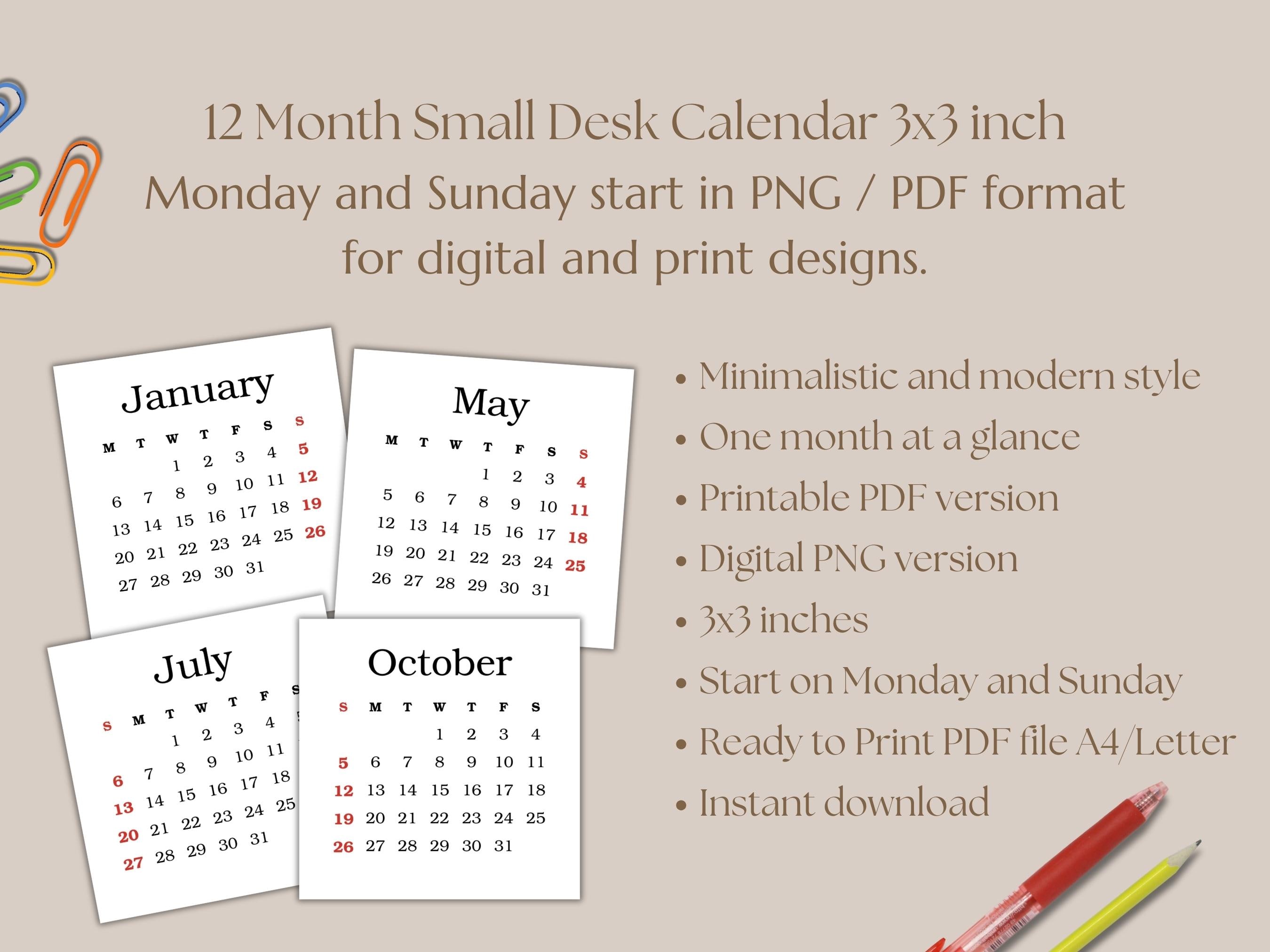 Mini Square Monthly Calendar 2025, 12 Month Small Desk Calendar 3x3 ...