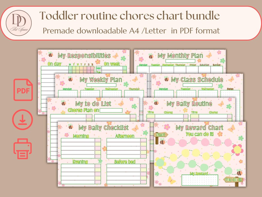Child Chores Chart Bundle Printable Visual Schedule Daily Routine ...