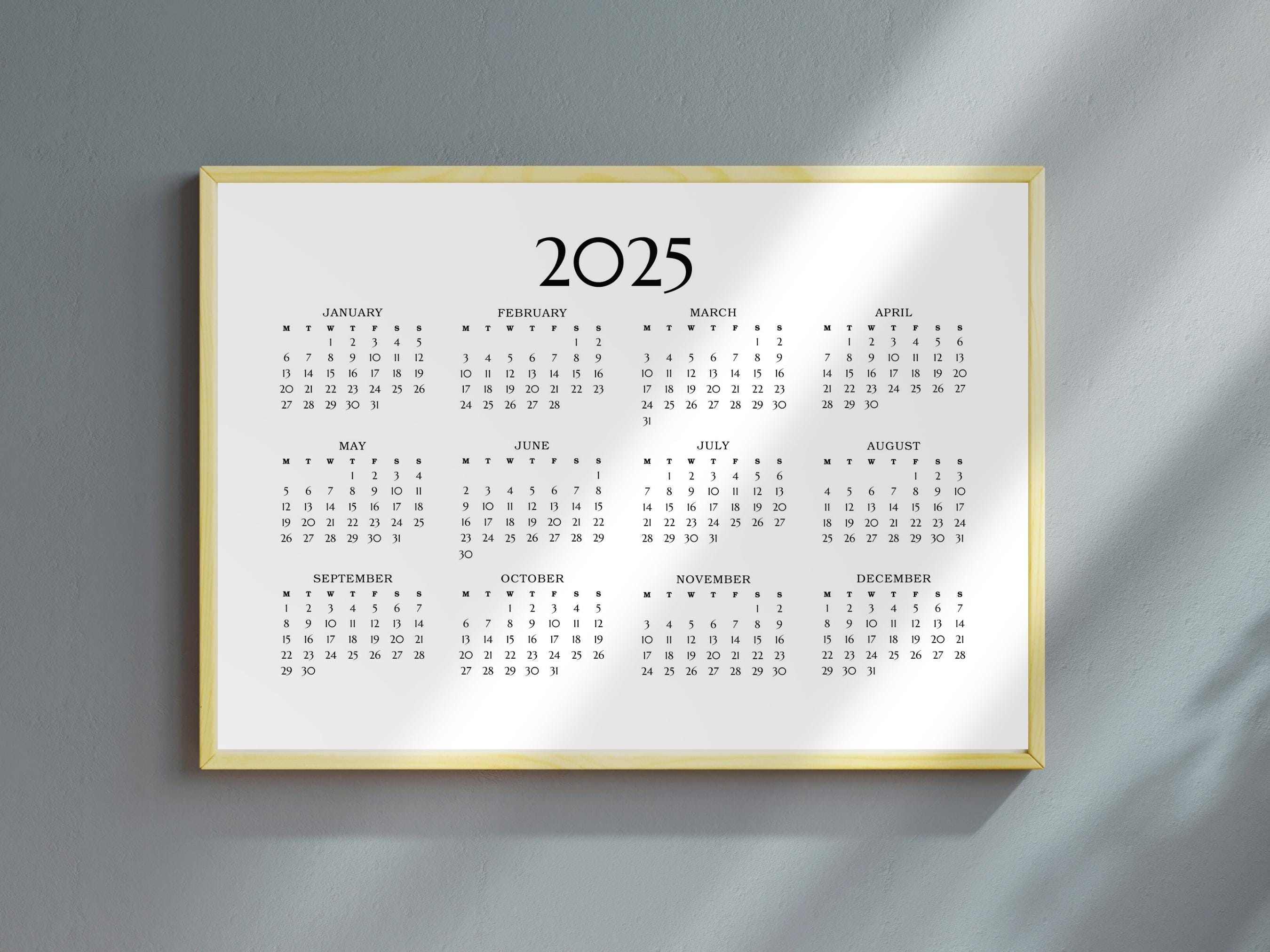 2025 Printable Minimalist Calendar, Office Calendar, Landscape Pdf/a3 ...