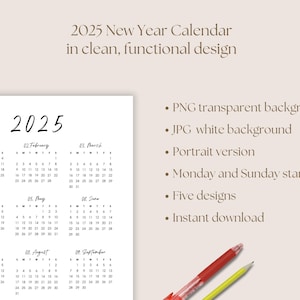 2025 Calendar: Transparent PNG & JPG, Minimalist Design (digital ...