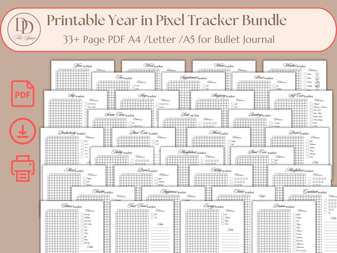 Yearly Tracker Bundle: Pixel Habit, Mood, Health (PDF Download) - Etsy