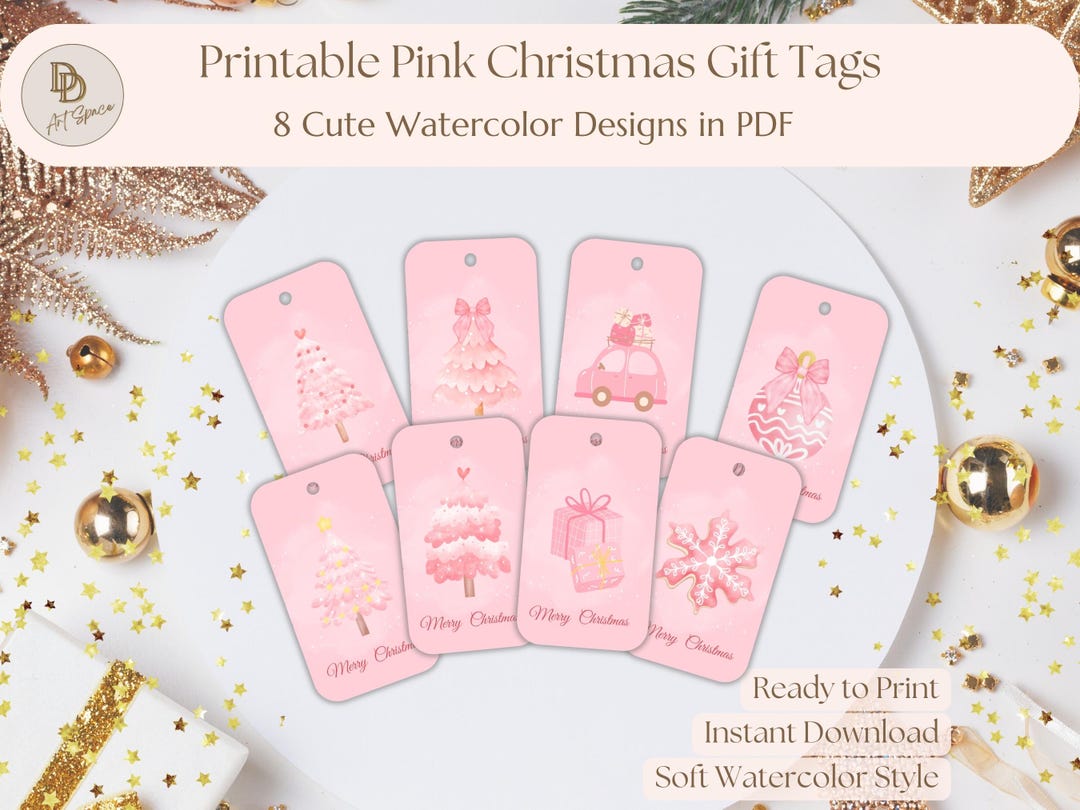 Printable Pink Christmas Gift Tags, Merry Christmas Gift Tag, Xmas ...