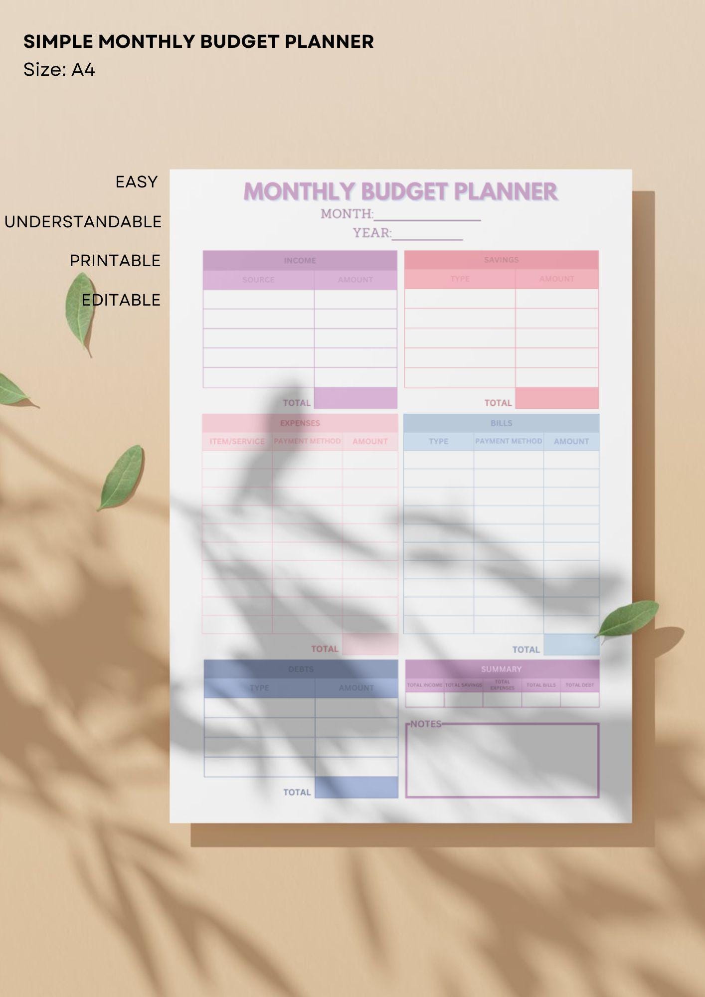 Printable/editable Monthly Budget Planner Template Set - Etsy
