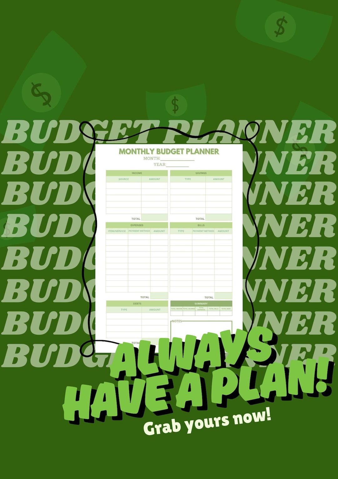 Printable/editable Monthly Budget Planner Template Set - Etsy