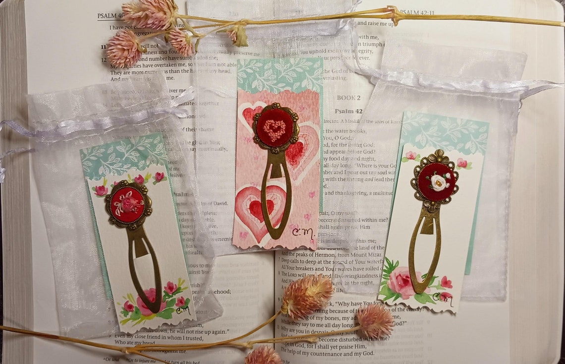 Metal Clip Bookmarks-embroidered Velvet and Cotton Heirloom Bookmarks ...