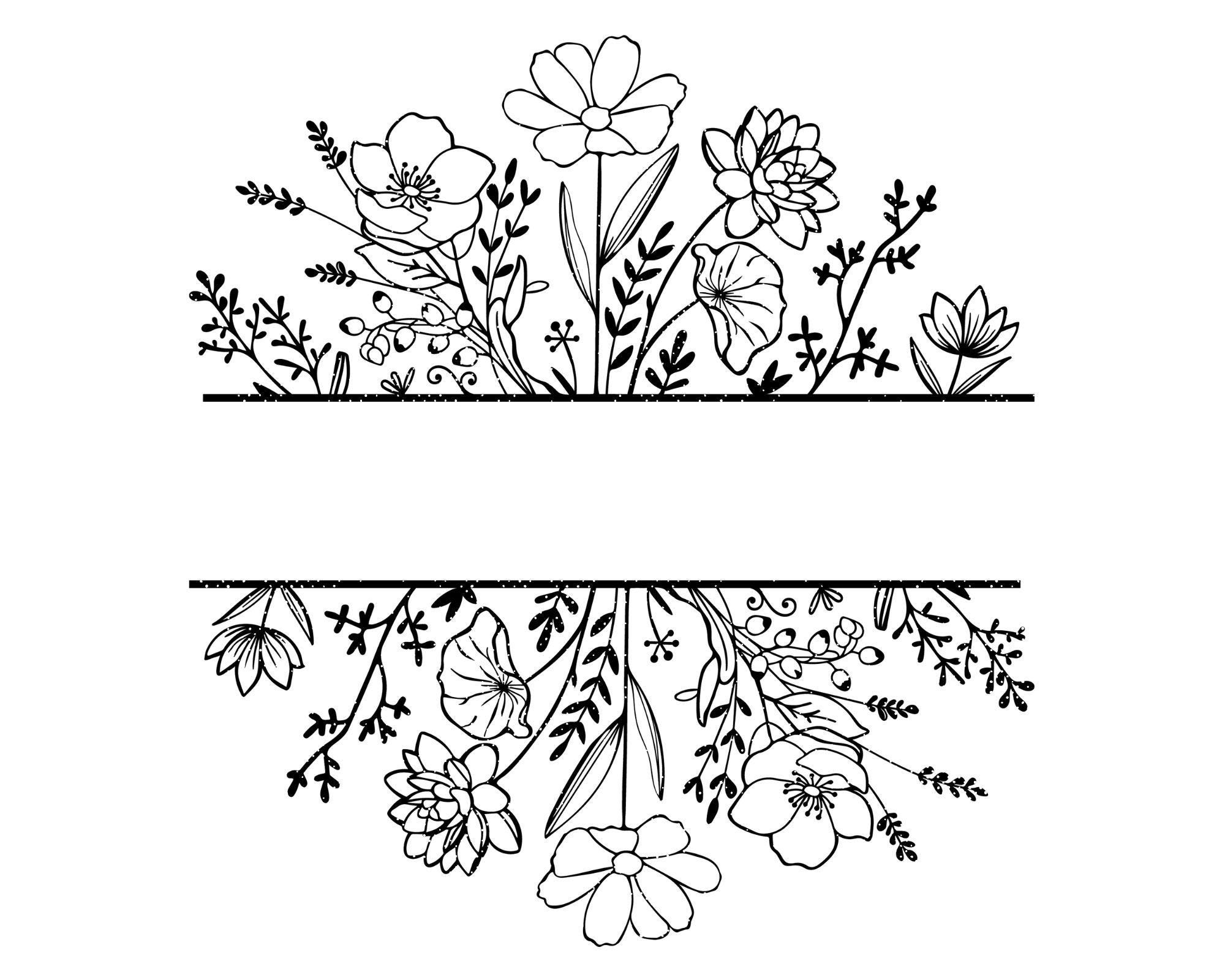 Wildflower Split SVG, Monogram Frame, Floral Svg, Png, Flower Frame Svg ...