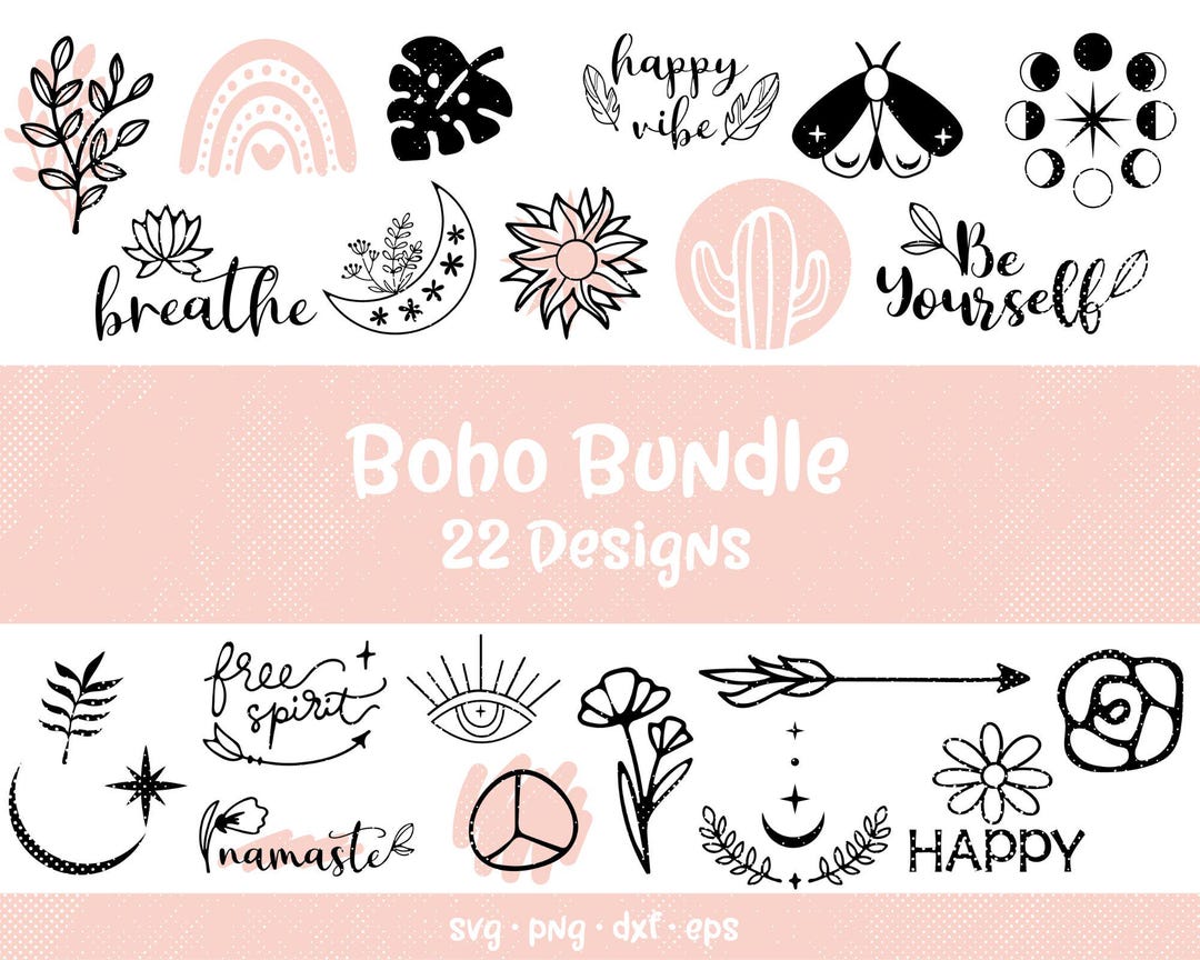 Boho Bundle SVG PNG Digital Download, Bohemian Floral Simple Clip Art ...