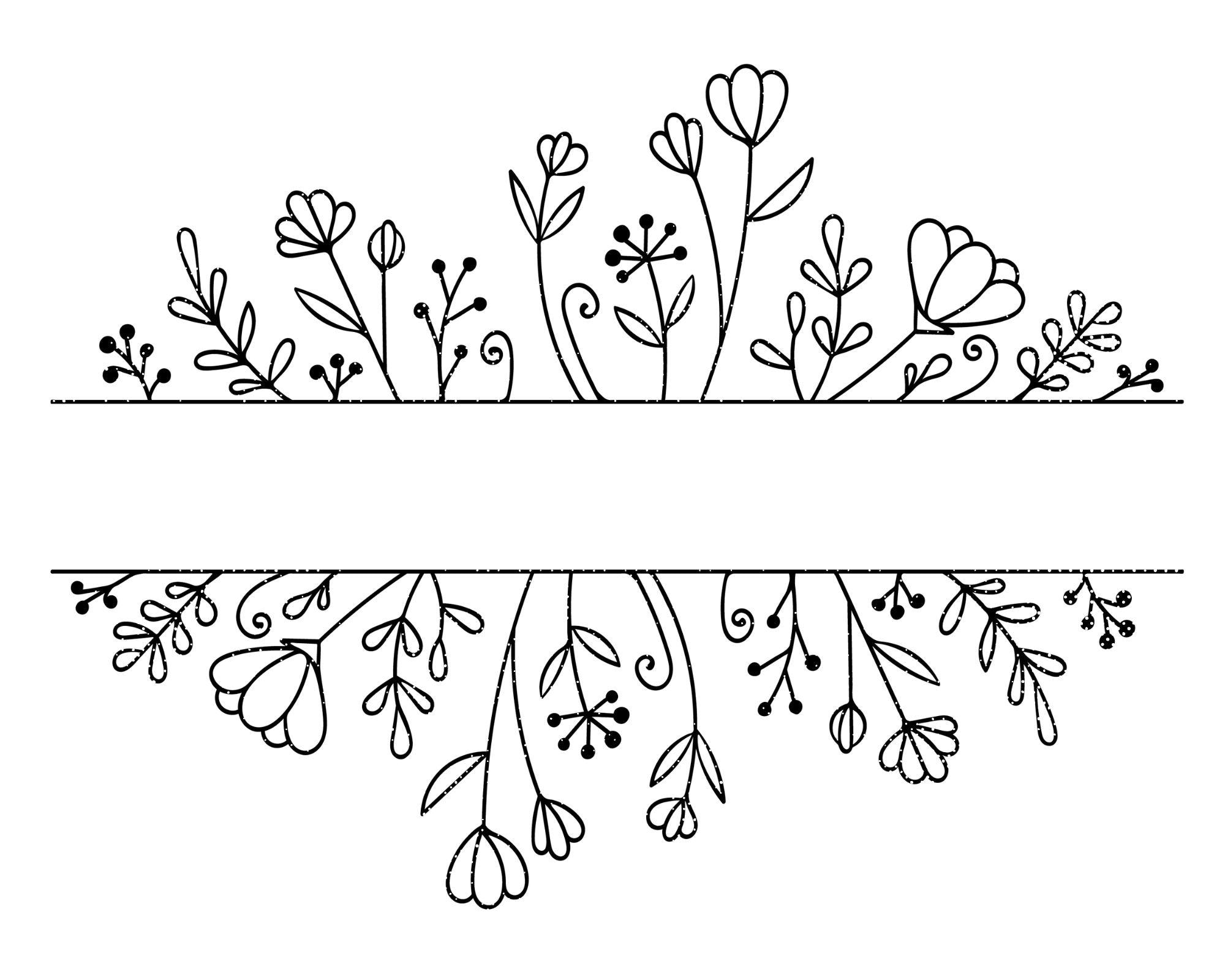 Floral Split Frame Svg, Line Drawing, Hand-drawn, Split Monogram Frame ...
