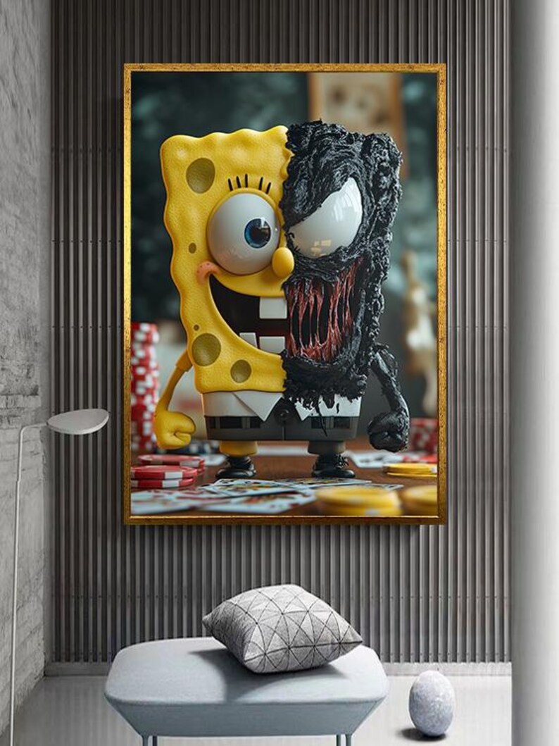 SPONGE BOB and VENOM Wall Decor Minimalist Print Monochrome Room or ...