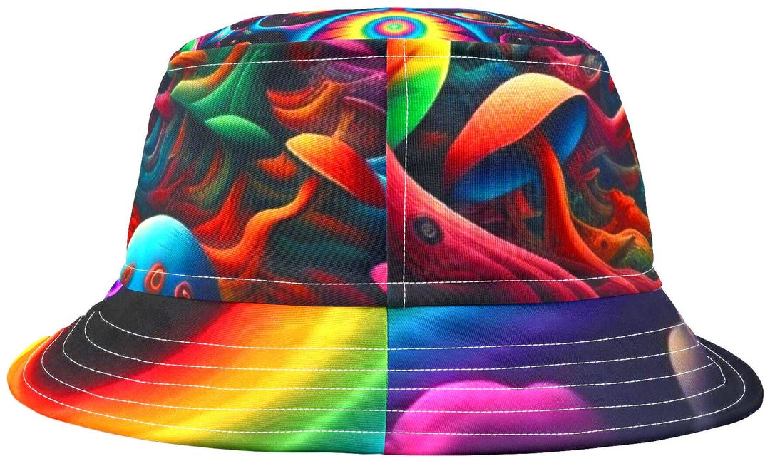 Psychedelic Bucket Hat, Trippy Festival Headwear, Colorful Boho Sun Hat ...