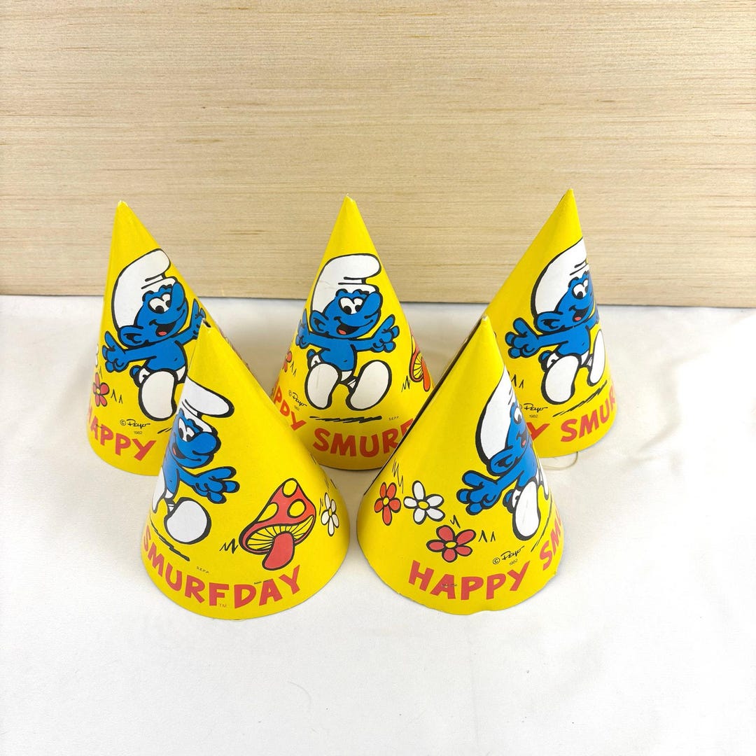Vintage 1982 Smurf Birthday Party Hats – Set of 5 – Peyo Russ Berrie ...
