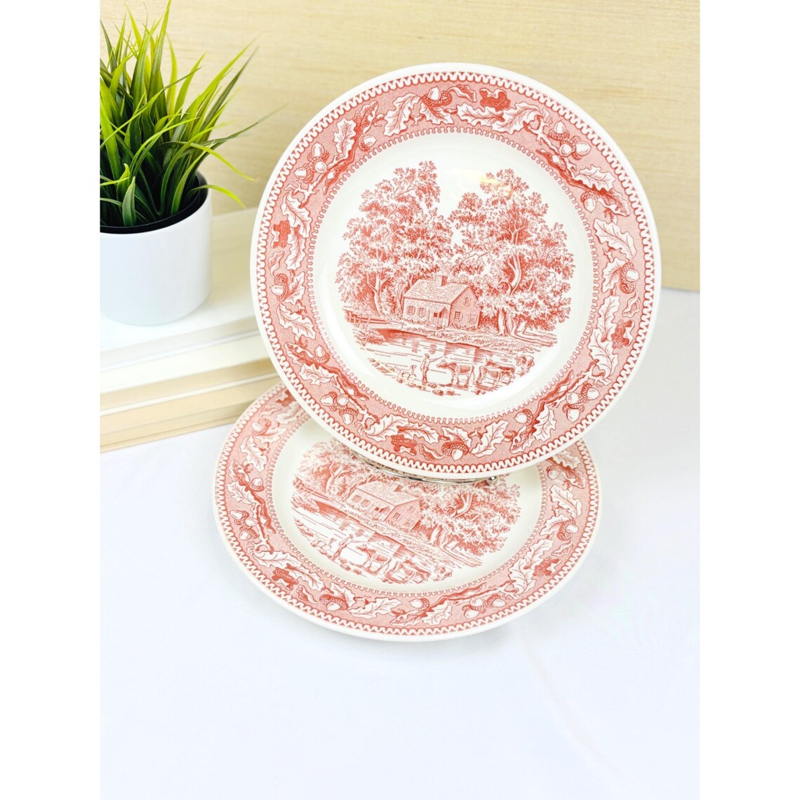 Vtg 1965 Memory Lane Royal Ironstone Red Transferware 10” Dinner Plates ...