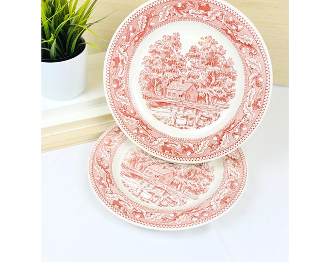Vtg 1965 Memory Lane Royal Ironstone Red Transferware 10” Dinner Plates ...