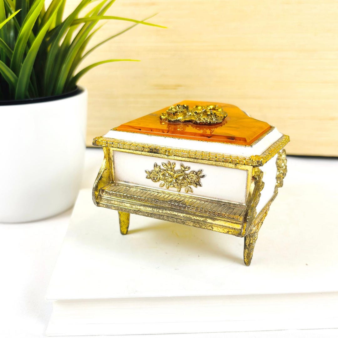 Vintage Piano Music Trinket Box Sankyo Japan Giftcraft | Plays You Light up My Life | Ornate ...