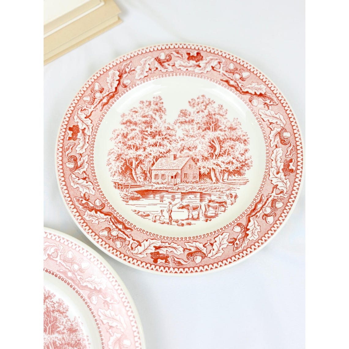 Vtg 1965 Memory Lane Royal Ironstone Red Transferware 10” Dinner Plates ...