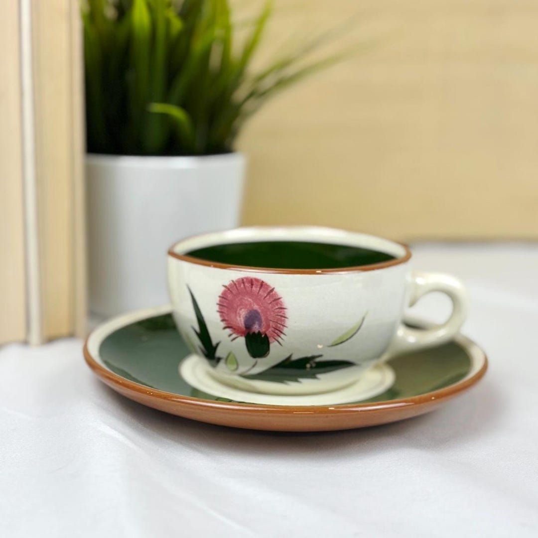 Vintage Stangl Handpainted Pottery Teacup and Saucer Set "thistle" Mid ...