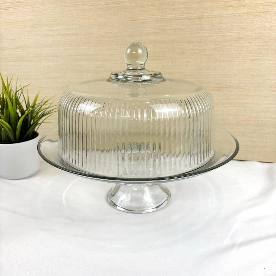 Anchor Hocking Monaco Cake Dome & Stand – Clear Ribbed Glass – Made in ...