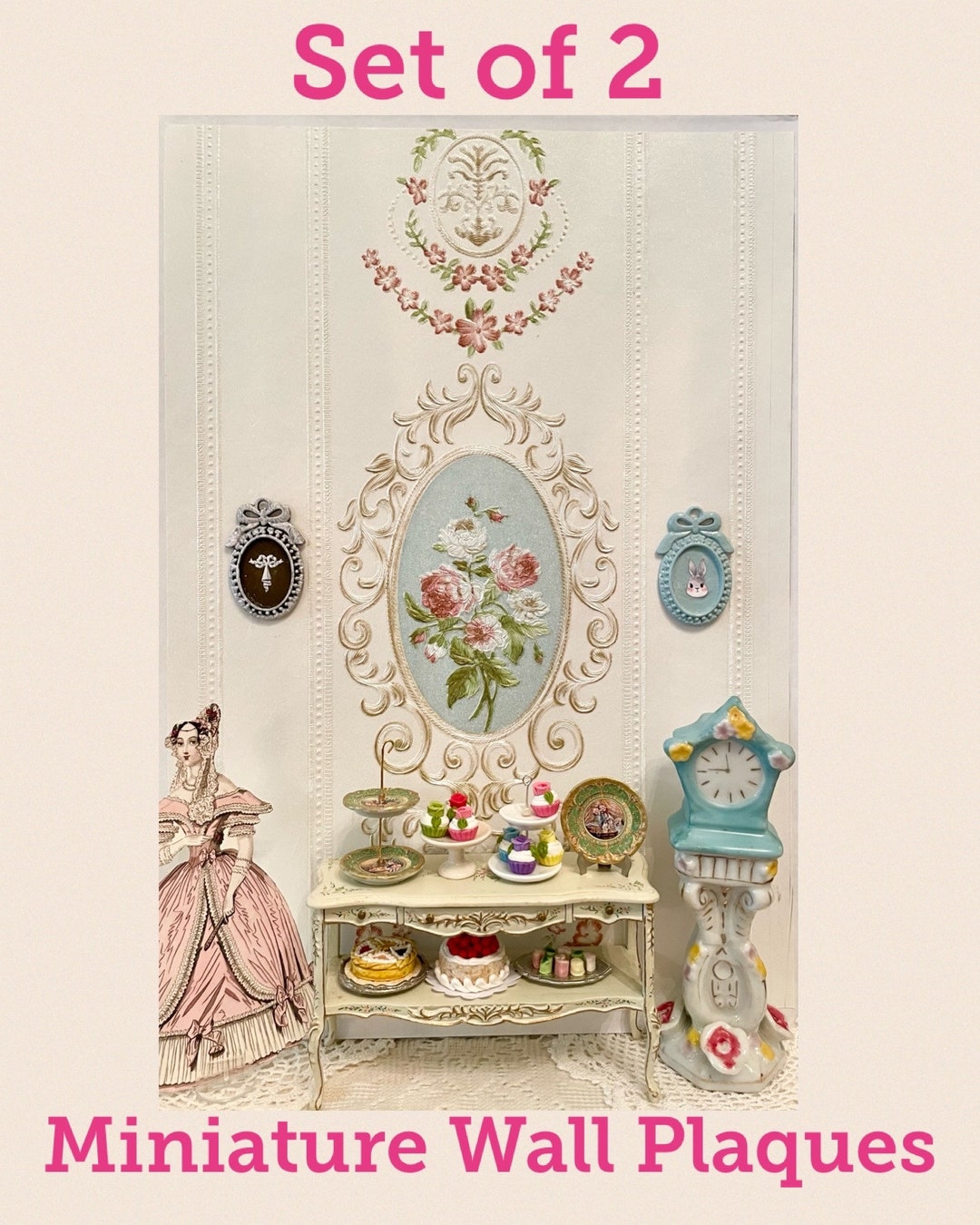 Set of 2 Miniature Wall Plaques, Dollhouse Miniatures, Shabby Chic ...