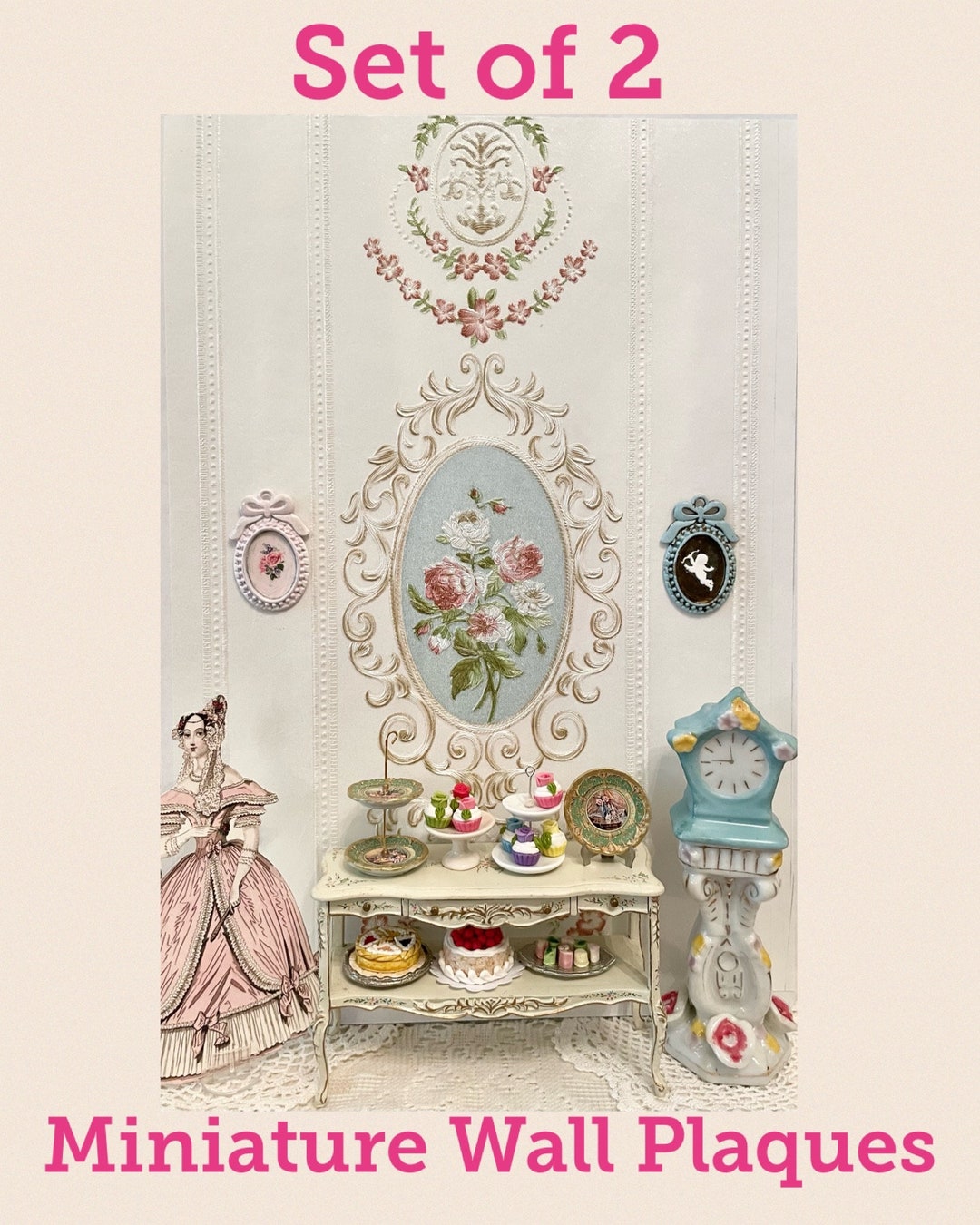 Set of 2 Miniature Wall Plaques, Dollhouse Miniatures, Shabby Chic ...