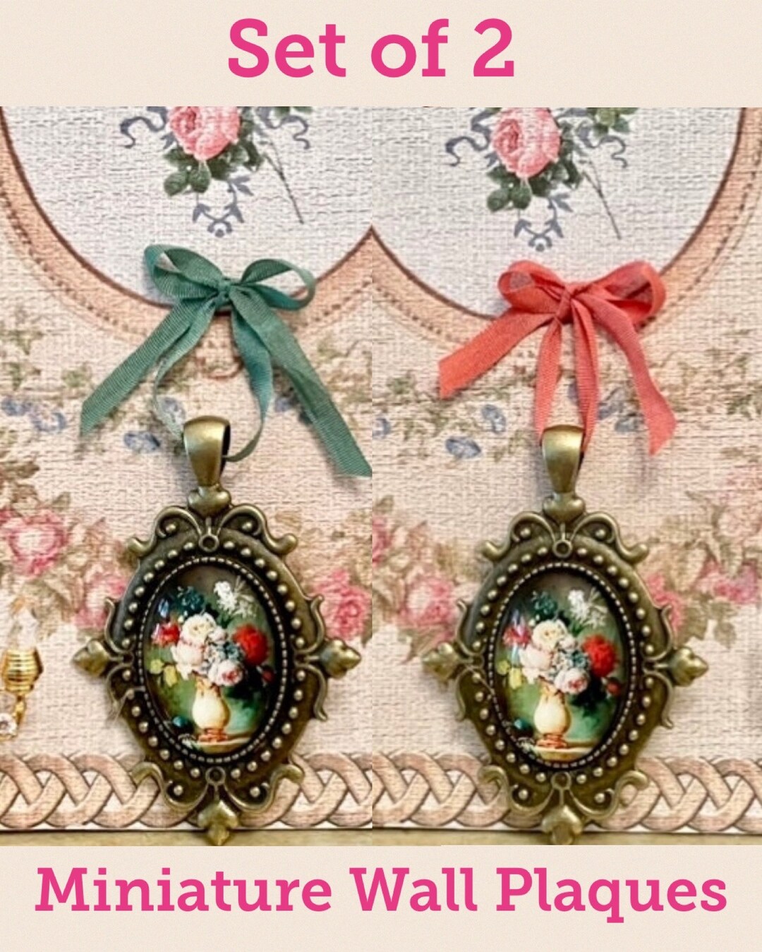 Set of 2 Miniature Wall Plaques, Dollhouse Miniatures, Miniatures ...