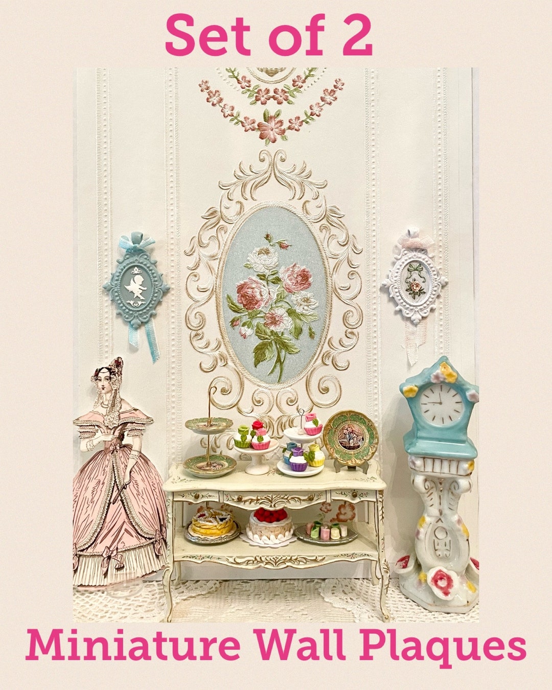 Set of 2 Miniature Wall Plaques, Dollhouse Miniatures, Shabby Chic ...