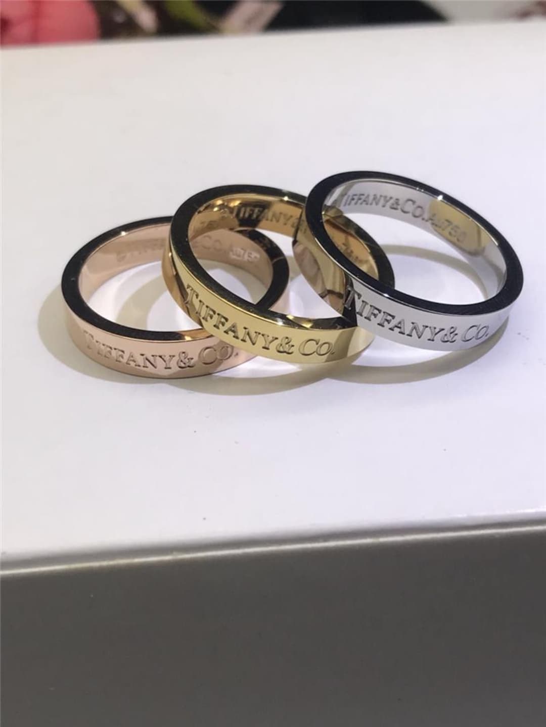 Tiffany & Co Couple Rings CNC Engraved High-quality Rings in Rose Gold ...