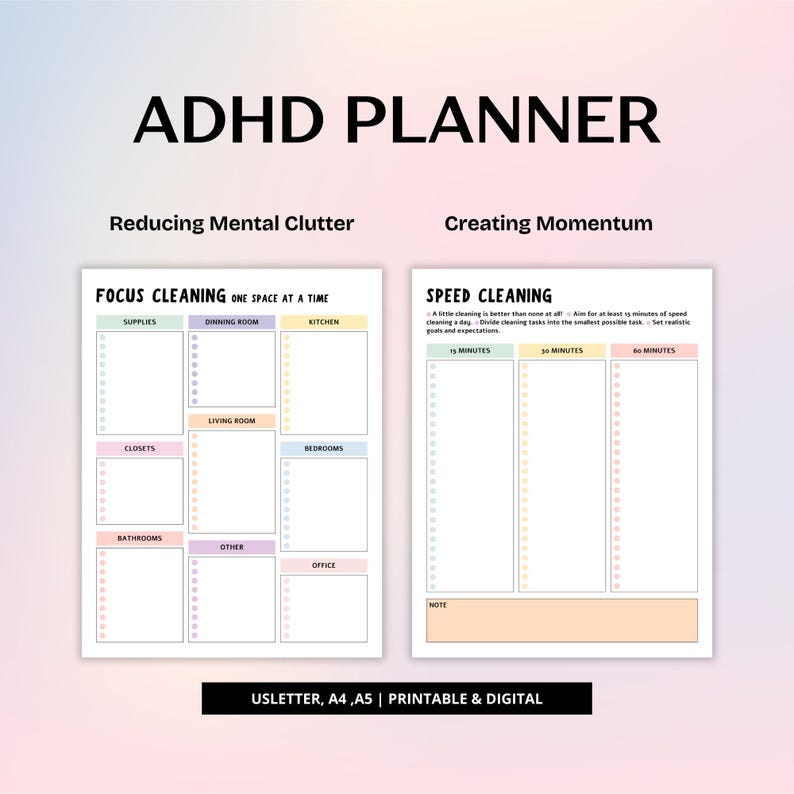 ADHD Planner: Focus, Cleaning, Medication Tracker (printable PDF) - Etsy