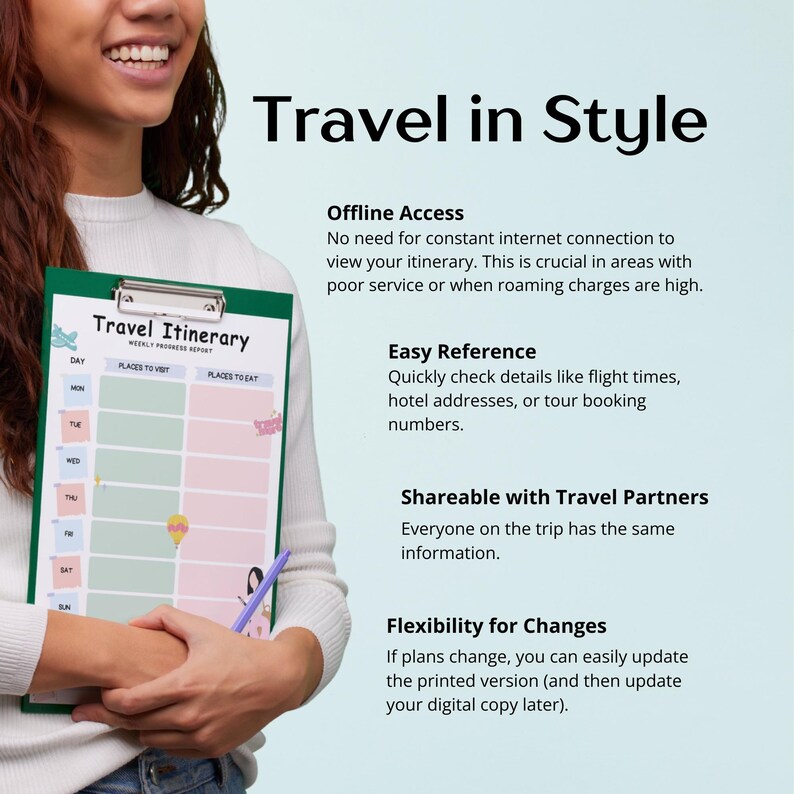 Printable Travel Itinerary Planner: Trip Budget, Packing List (PDF) - Etsy