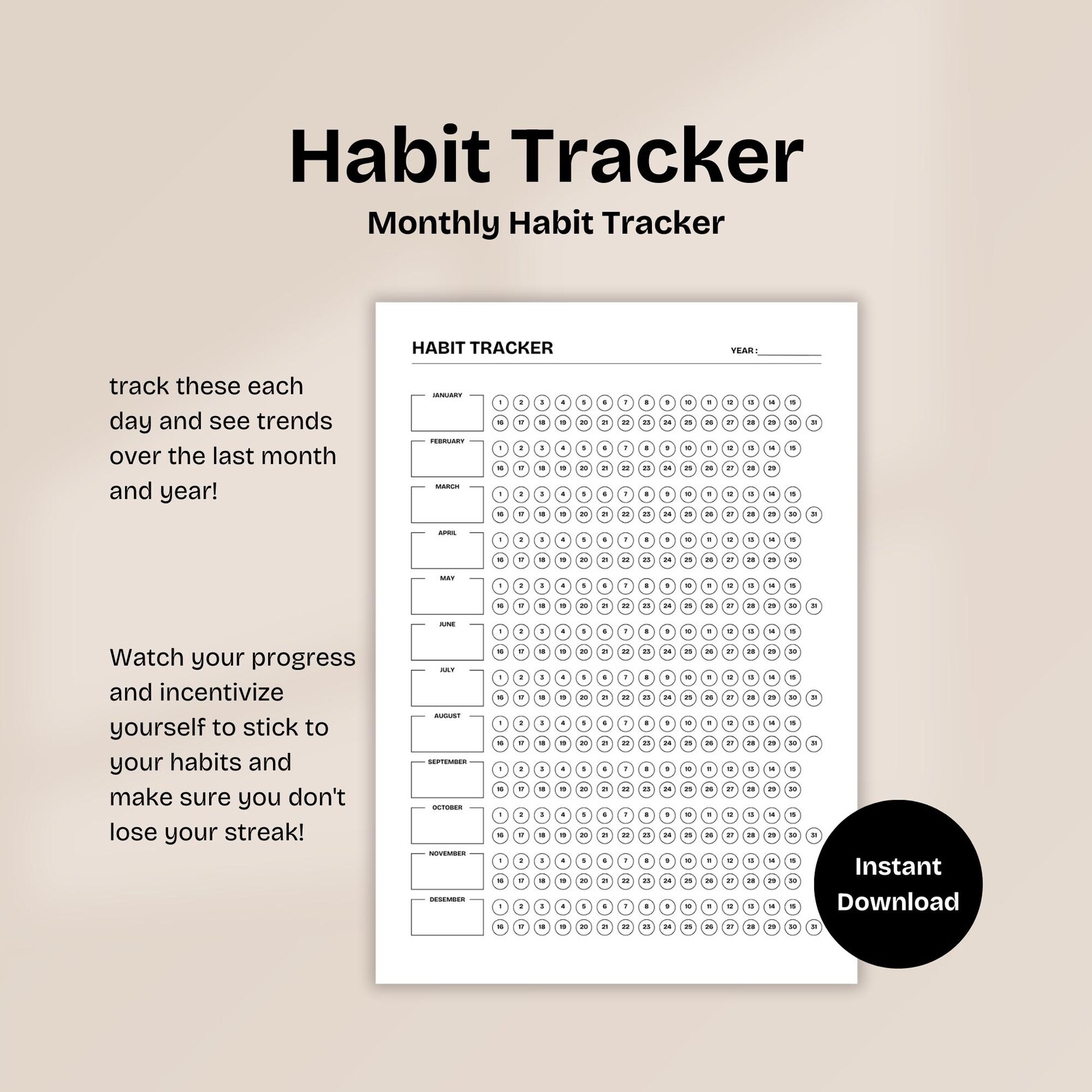 Printable Habit Tracker: Daily, Weekly, Monthly Goal Setting (PDF) - Etsy